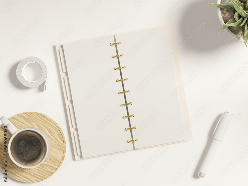 Small discbound notebook mockup showing open blank planner spread with ...