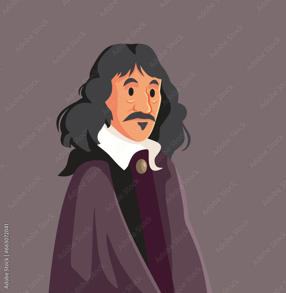 Poster French Philosopher Rene Descartes Vector Cartoon Illustration ...