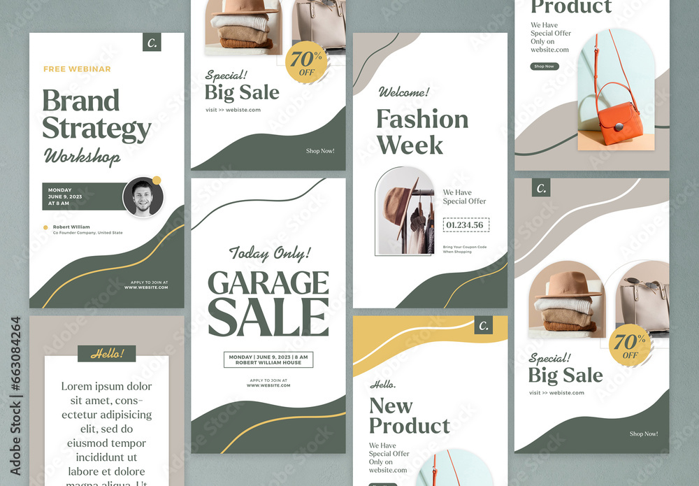 Green and Yellow Social Media Story Layout Set Stock Template | Adobe Stock