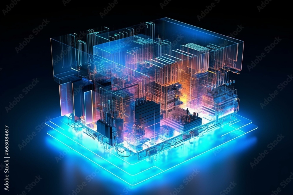 3D illustration of cyber architecture: nano, neuro technologies ...