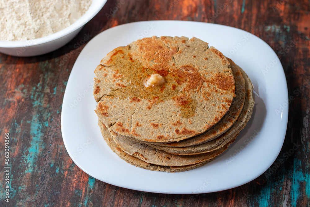 healthy food "Bajra Roti" or "Bakra Bhakri" is ready to eat. Stock ...