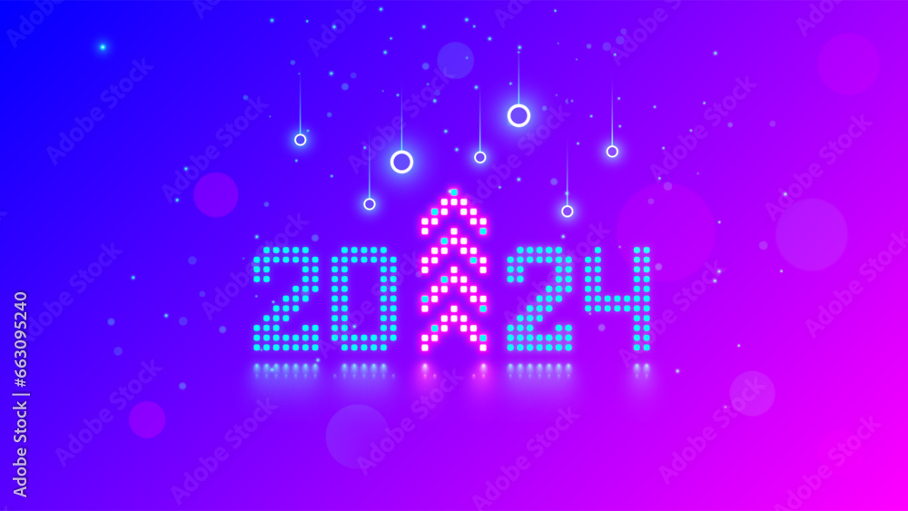 New Year digits 2024 and Christmas tree in tech style. 20 24 consist of ...