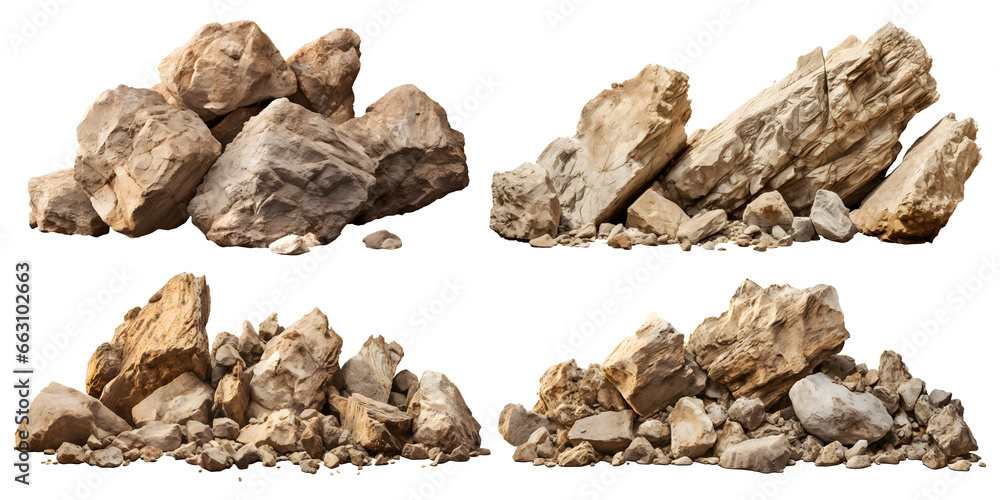beige rock formation set isolated on transparent background - landscape ...