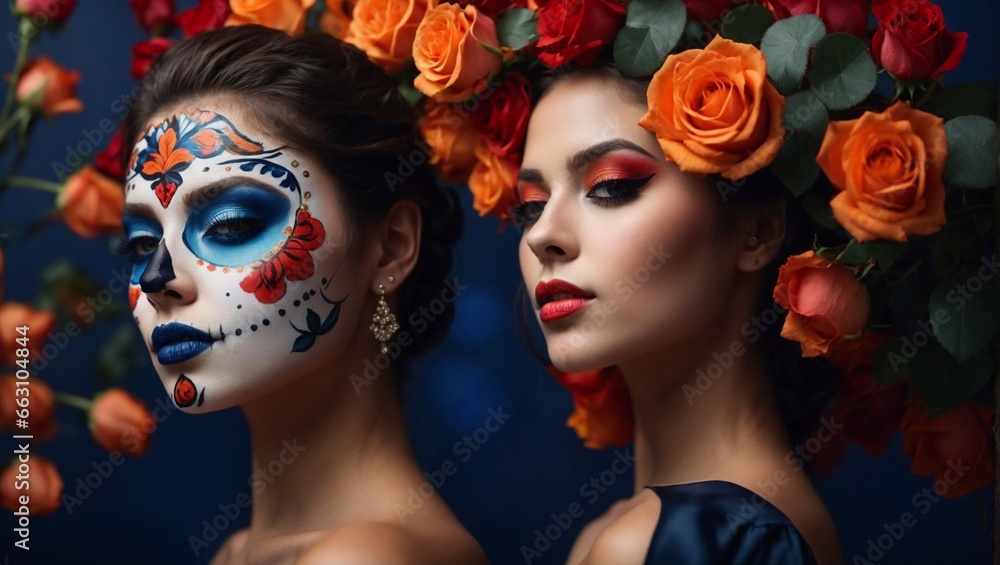 Festive Mexican Heritage: Woman with Colorful Face Tattoos for Dia de ...