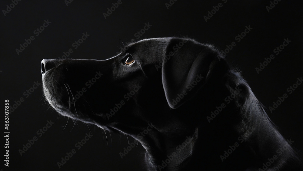 profile of a black dog in the dark, on the black background, silhouette ...
