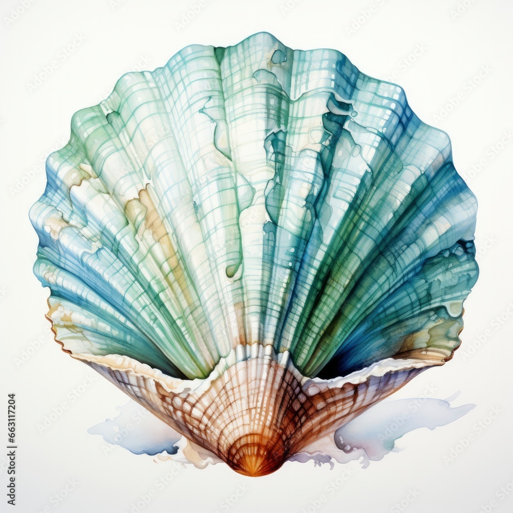 Watercolor Seashell clipart on white background. Stock Illustration ...