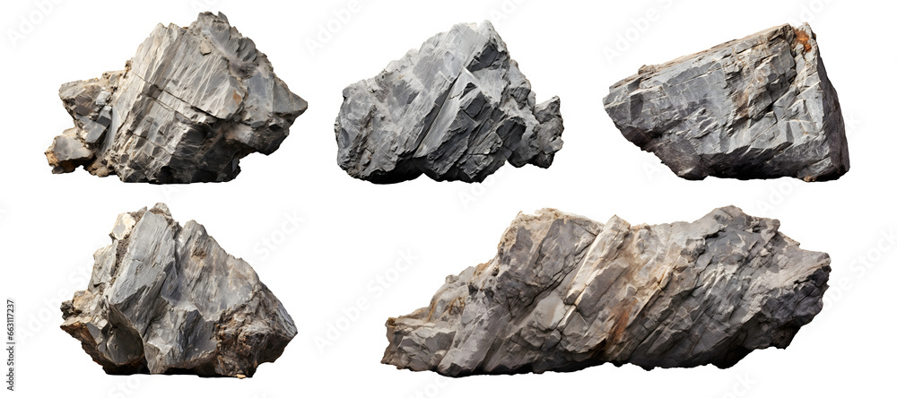 natural grey rock formation set isolated on transparent background ...