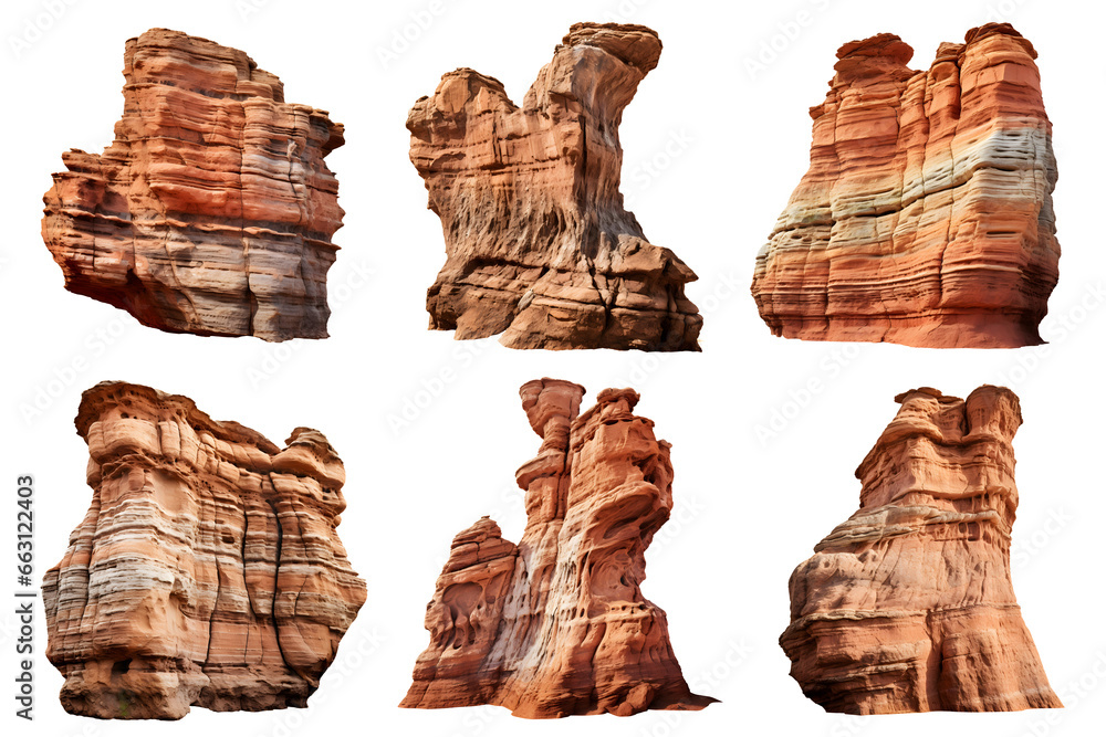 sandstone rock formation set isolated on transparent background ...