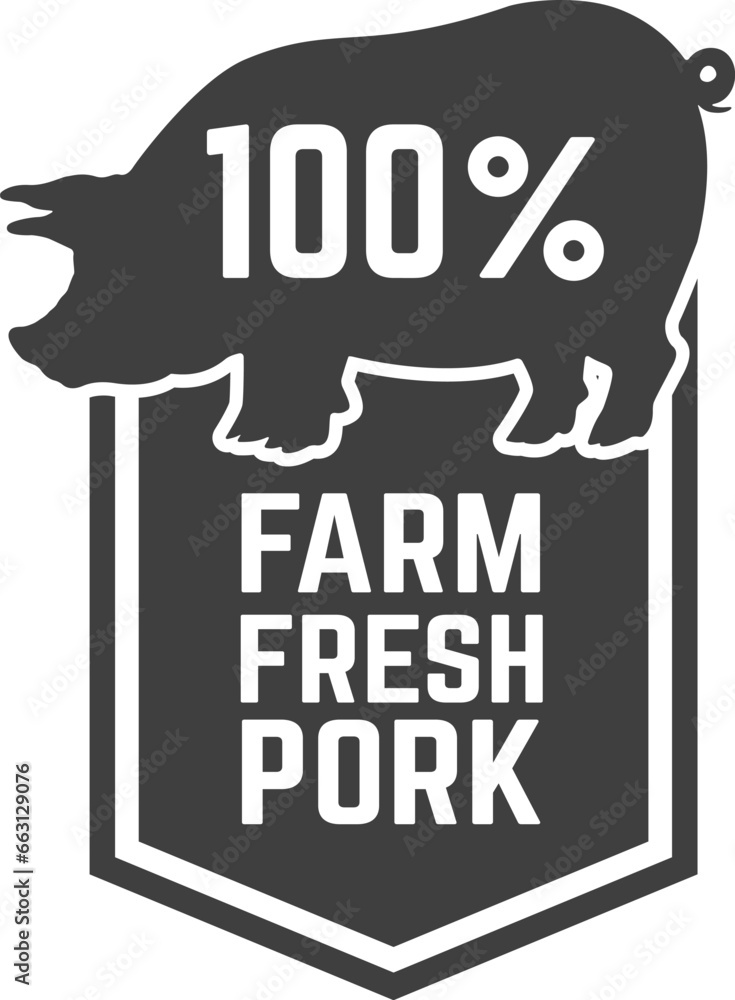 Farm fresh pork meat. Label template with pig meat Stock Vector | Adobe ...