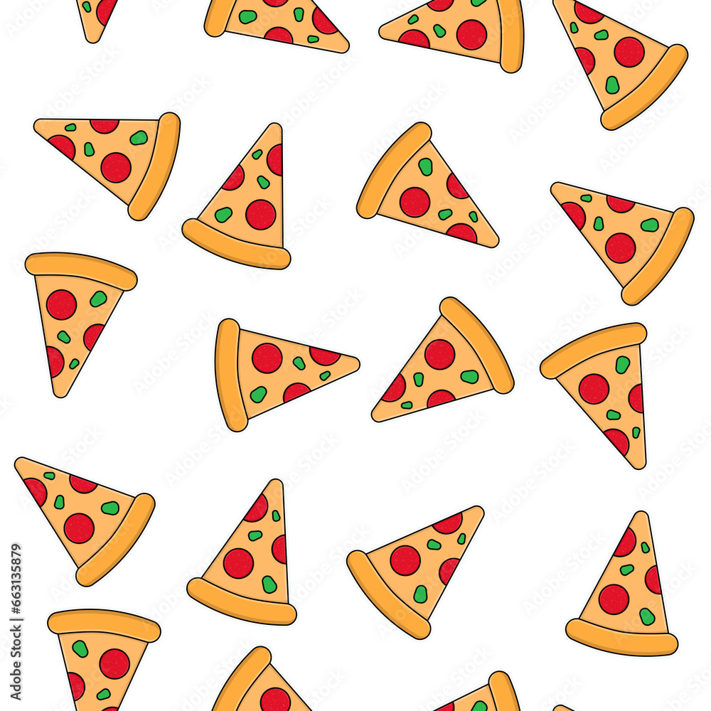 Cartoon pizza slices illustration seamless texture pattern transparent ...