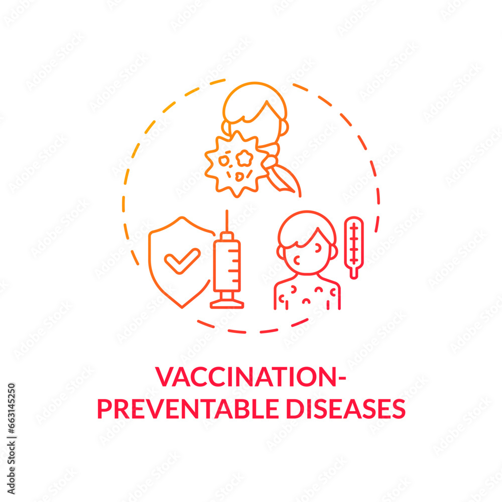 2D gradient icon vaccination preventable diseases concept, isolated vector, illustration ...