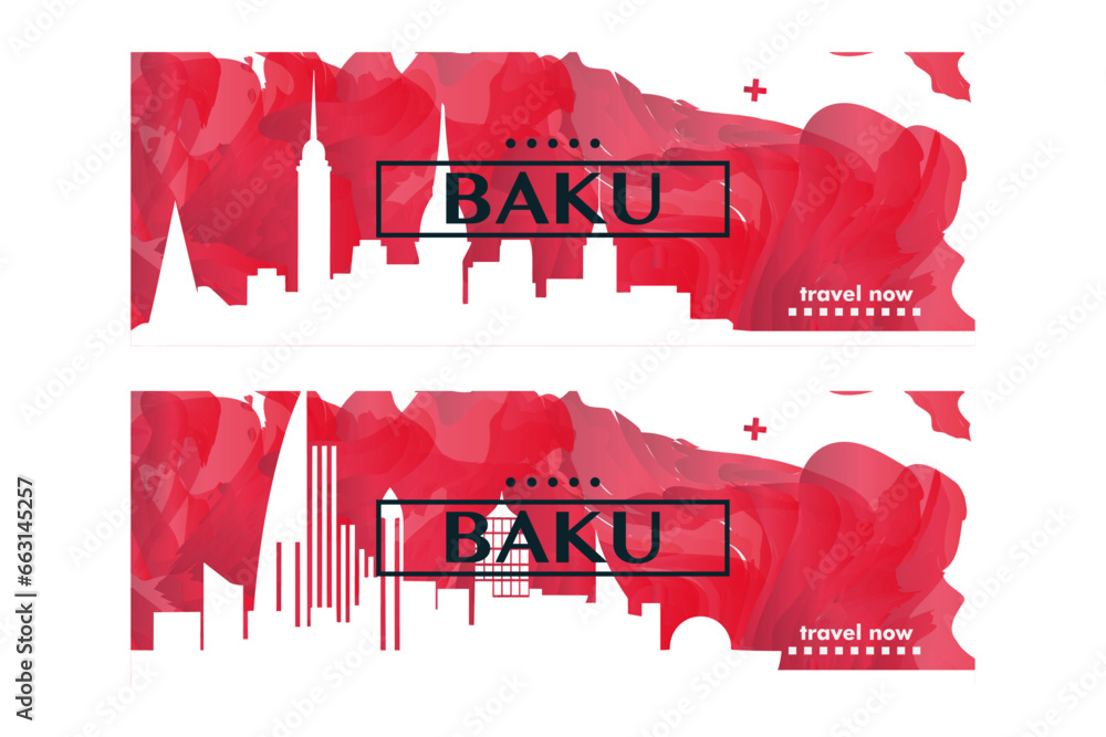 Azerbaijan Baku city banner pack with abstract shapes of skyline ...