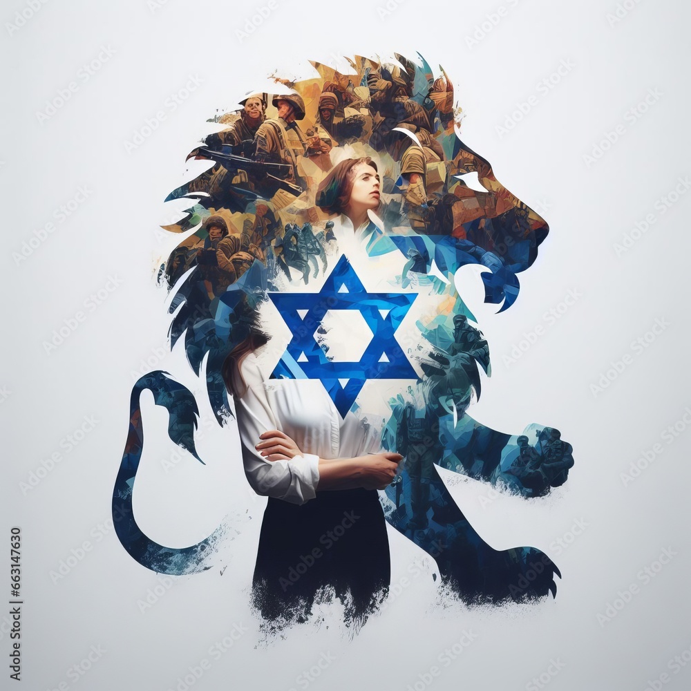 Generative AI image of a lion and Israeli soldiers with star of david ...