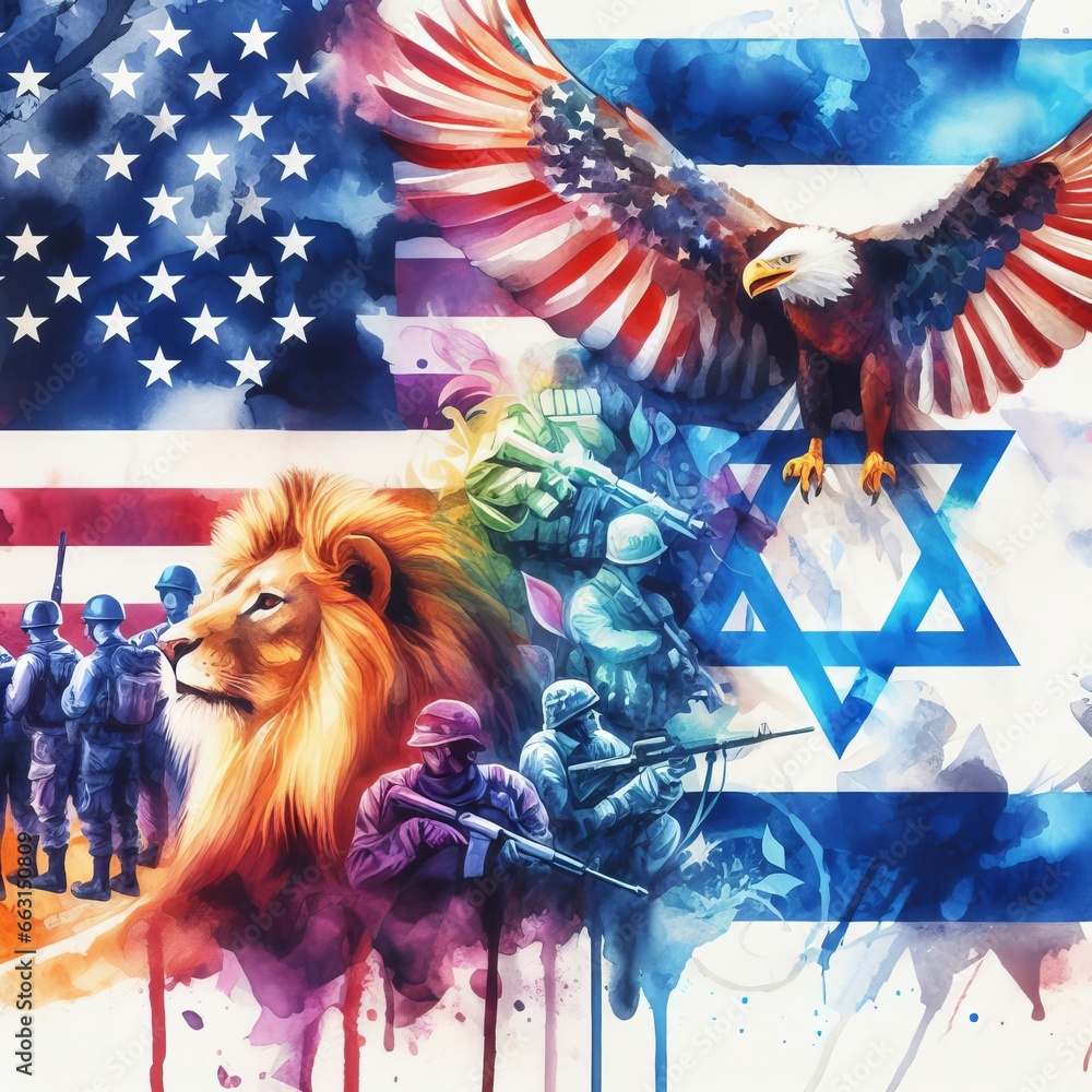 Generative AI image of an Israeli soldier and lion over a flag of ...