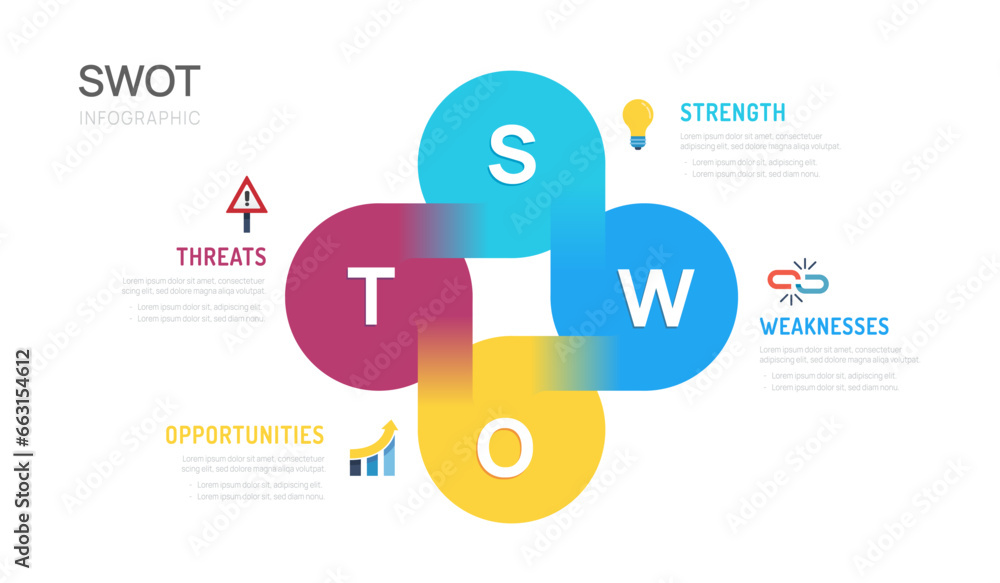 Swot analysis Infographic template diagram. chart and icons with 4 ...