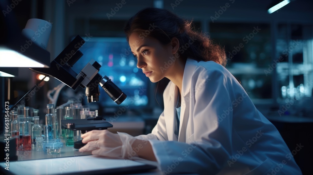 Professional scientist woman working in the medical laboratory, she is ...