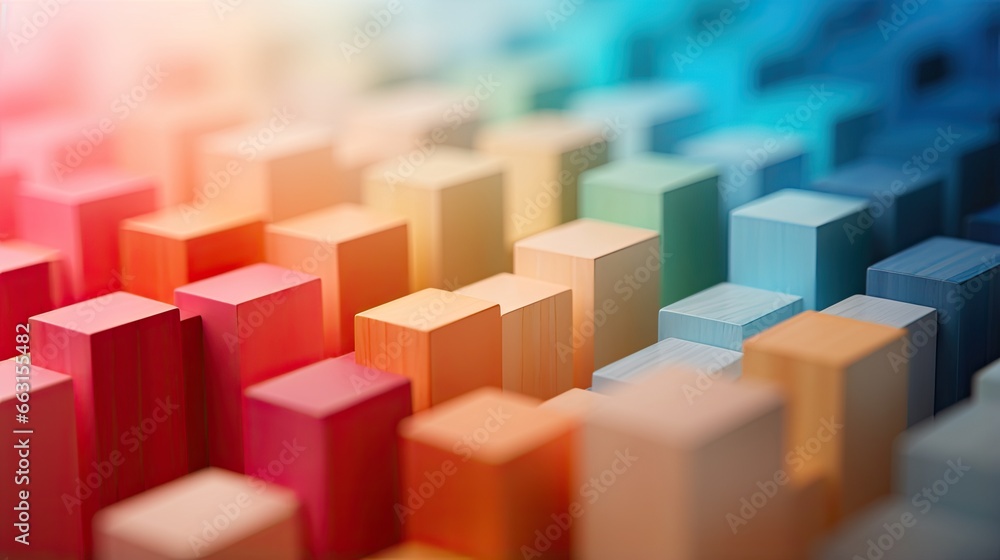 Spectrum of stacked multi-colored wooden blocks with white space in ...