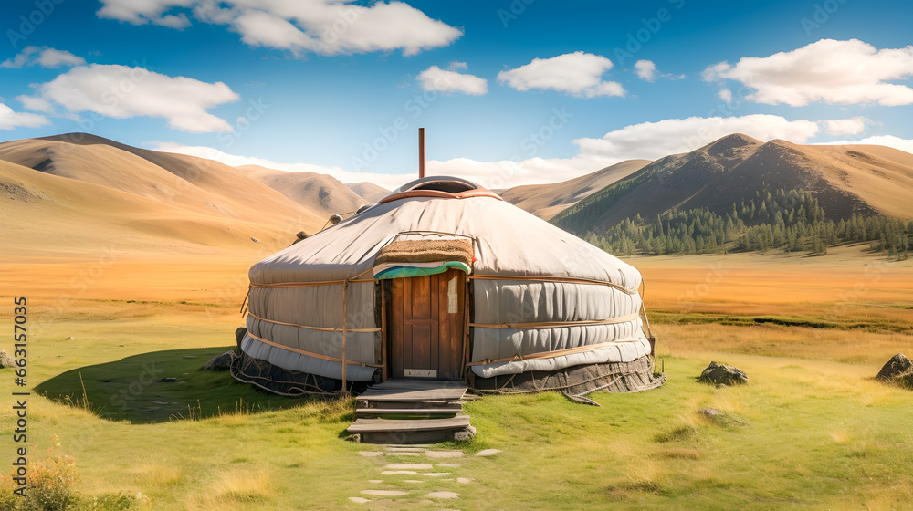 Yurt National old house of asian peoples. Kazakhstan yurta on summer ...