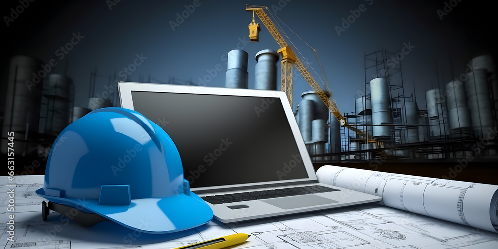 Concept building industry background banner. Construction blueprints ...