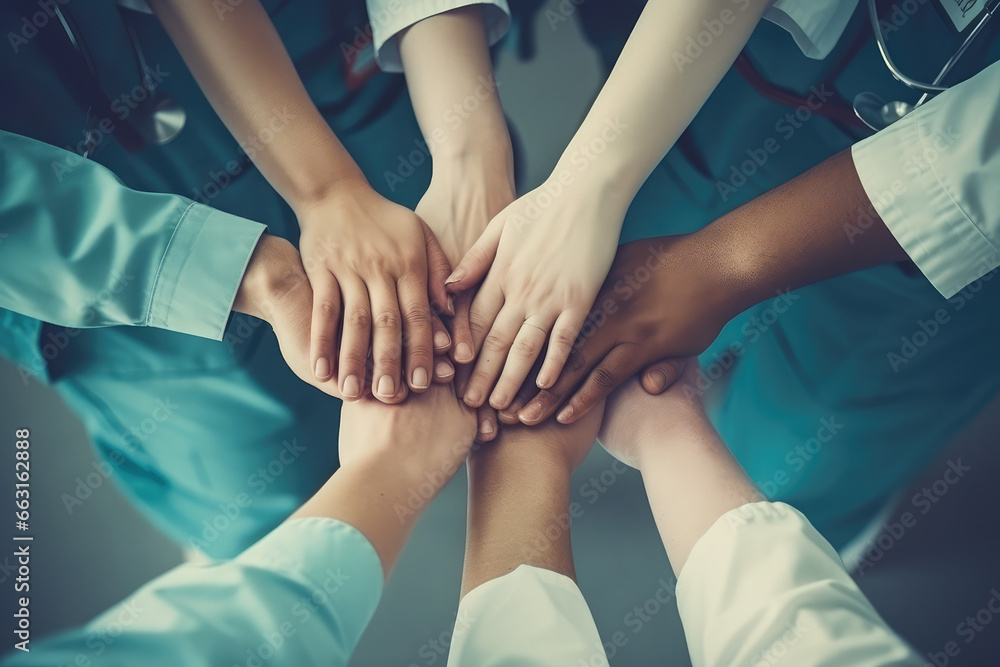 several nurses in a row holding their hands together in a circle Stock ...
