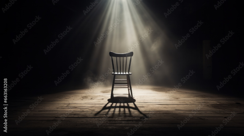 wooden chair on stand up comedy stage with reflectors ray, high ...