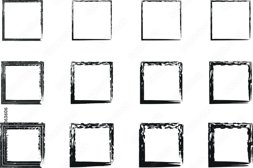 Charcoal pen rectangle borders, Grunge square and rectangle frames ...