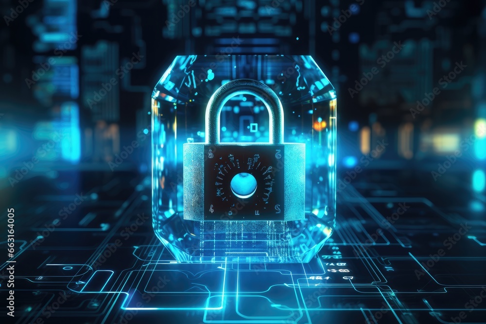 Cyber security concept. Lock on circuit board. 3d rendering, Cyber ...