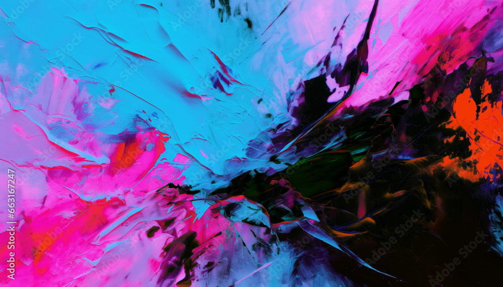 Abstract oil painting, neon red, pink, blue brush strokes background ...
