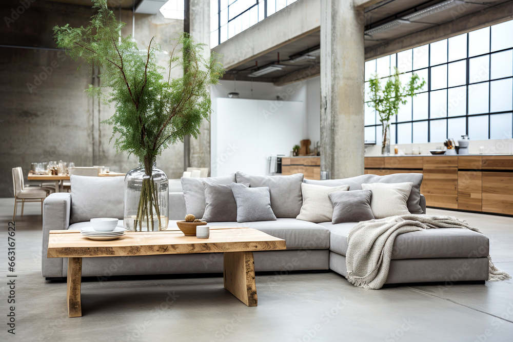 Loft home interior design of modern living room. Studio apartment with ...