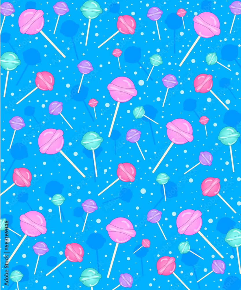 Seamless pattern with lollipops chupa-chups on blue background. Cool ...