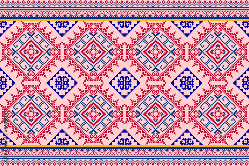 fusion of fabric design and pixel art in this captivating image, where ...