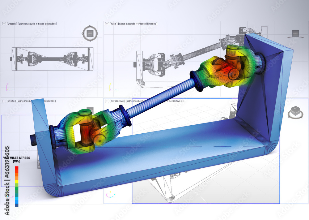 Vue 3D isométrique de la contrainte de Von Mises d'un cardan de ...