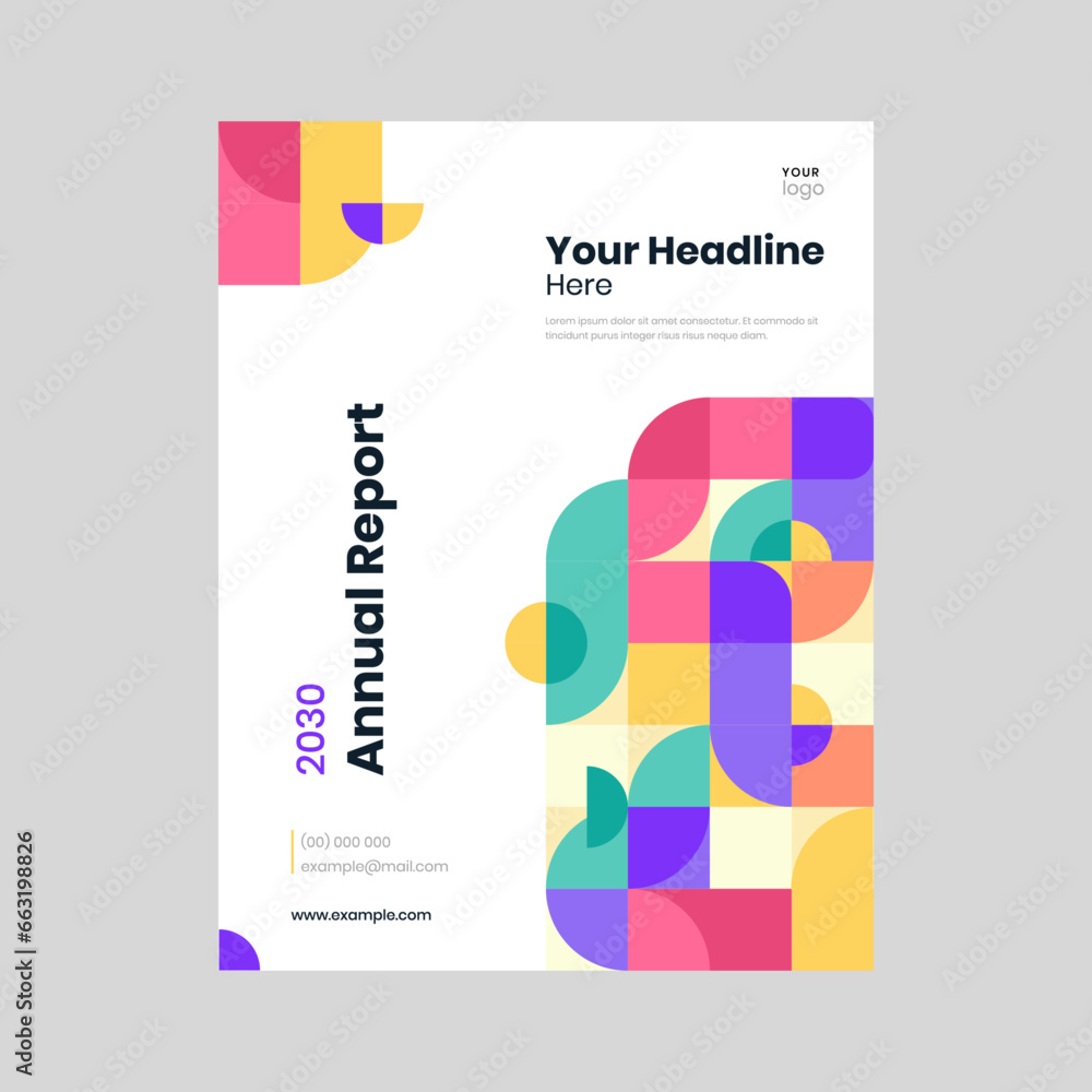 Vibrant and modern annual report cover page design template for a ...