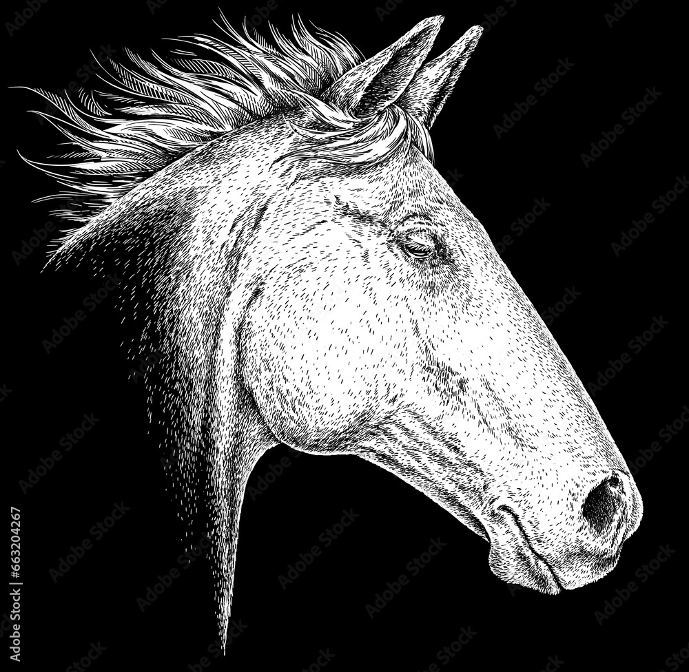 Vintage engraving isolated horse set illustration ink sketch. Wild ...