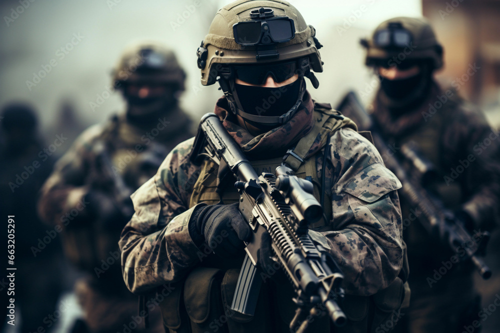 Fully equipped and armed soldiers Stock Illustration | Adobe Stock