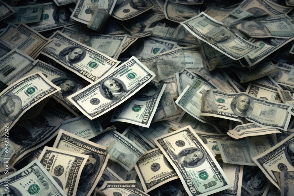 Dollar banknotes background. Many dollar banknotes background. Money ...