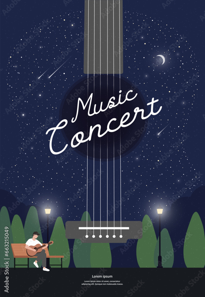 Live music cover poster background design template with a guitar ...
