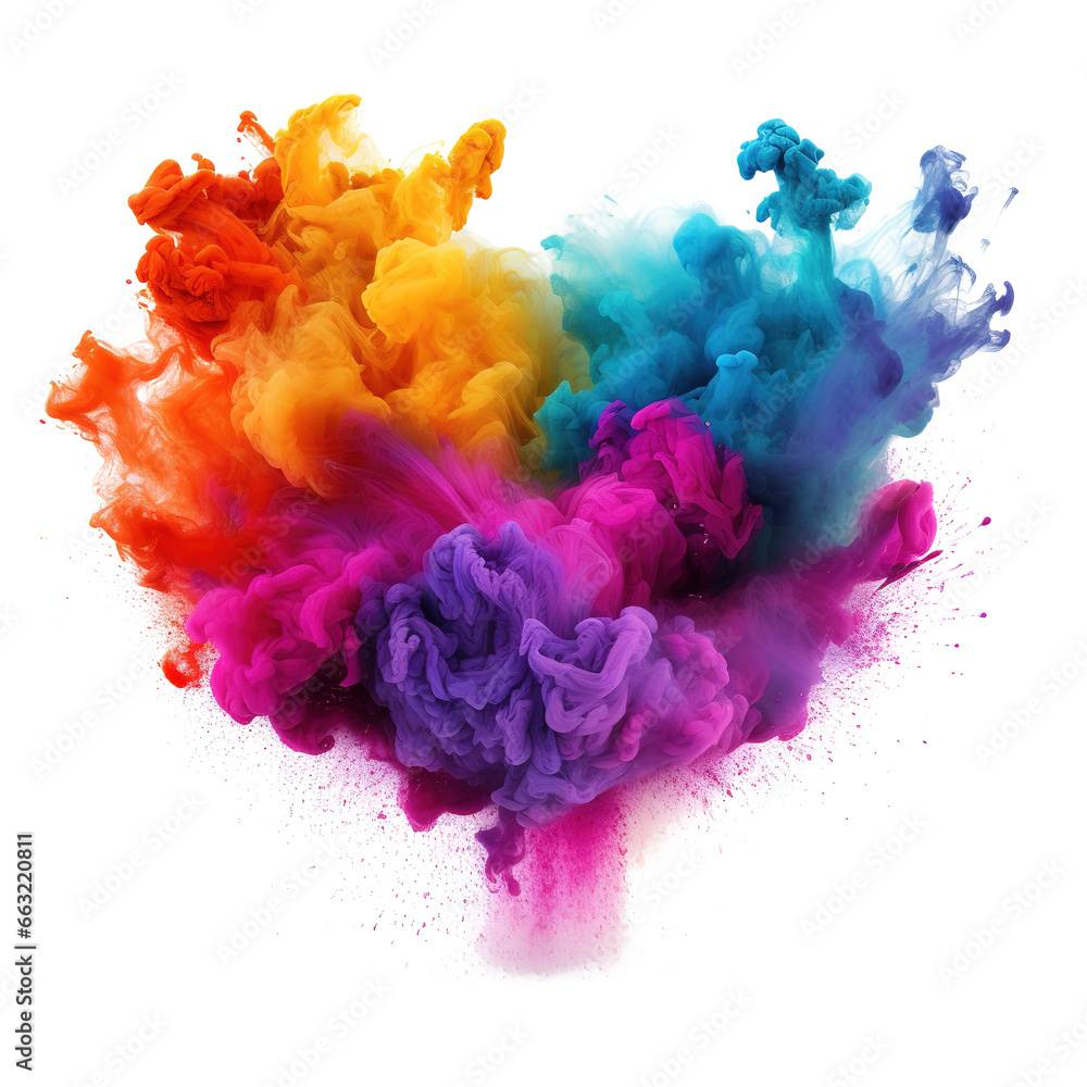 colorful vibrant smoke bomb explosion clouds in the shape of a heart ...