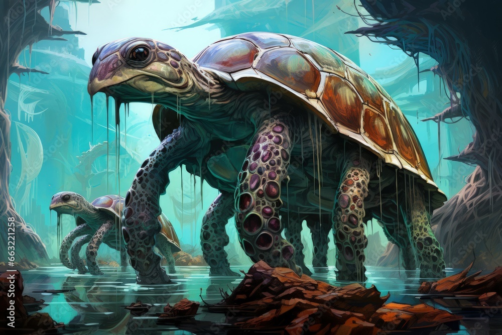Ancient sea turtles, carrying entire ecosystems on their colossal ...
