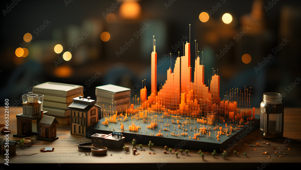 A business information graph presented in a photo-realistic still life ...