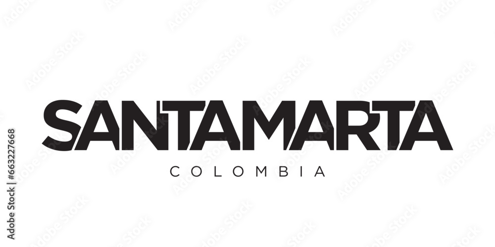 Santa Marta in the Colombia emblem. The design features a geometric style, vector illustration ...