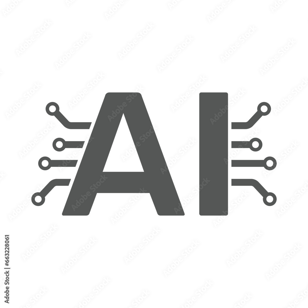 Artificial intelligence AI and circuit board. Letter A and I with ...