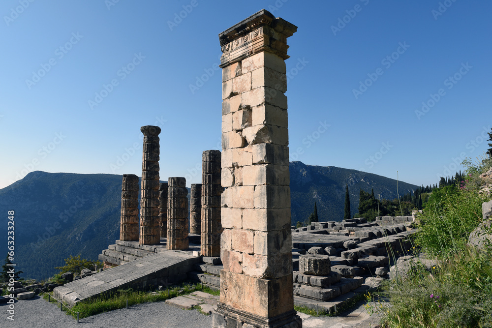 Apollo Temple in Delphi, an archaeological site in Greece, at the Mount ...