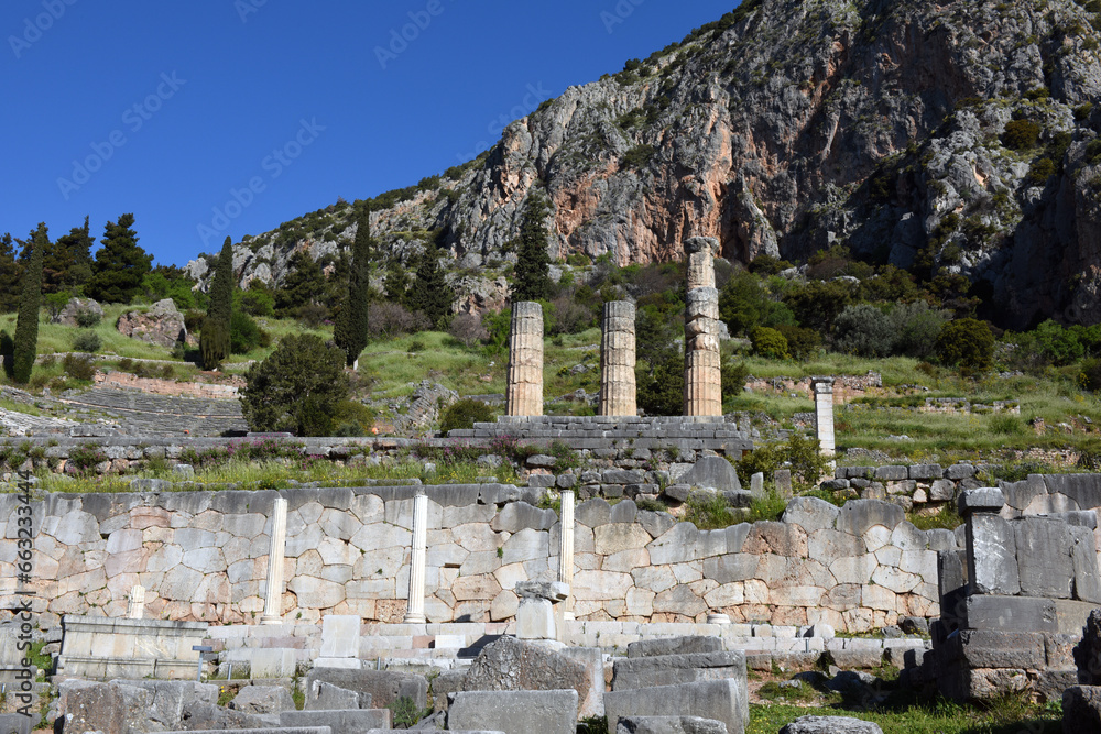 Apollo Temple in Delphi, an archaeological site in Greece, at the Mount ...