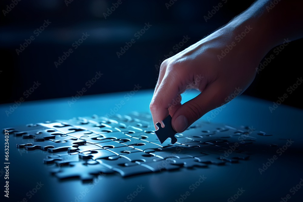 Completing Blue Jigsaw Puzzles with the Final Piece in a Dark Room ...