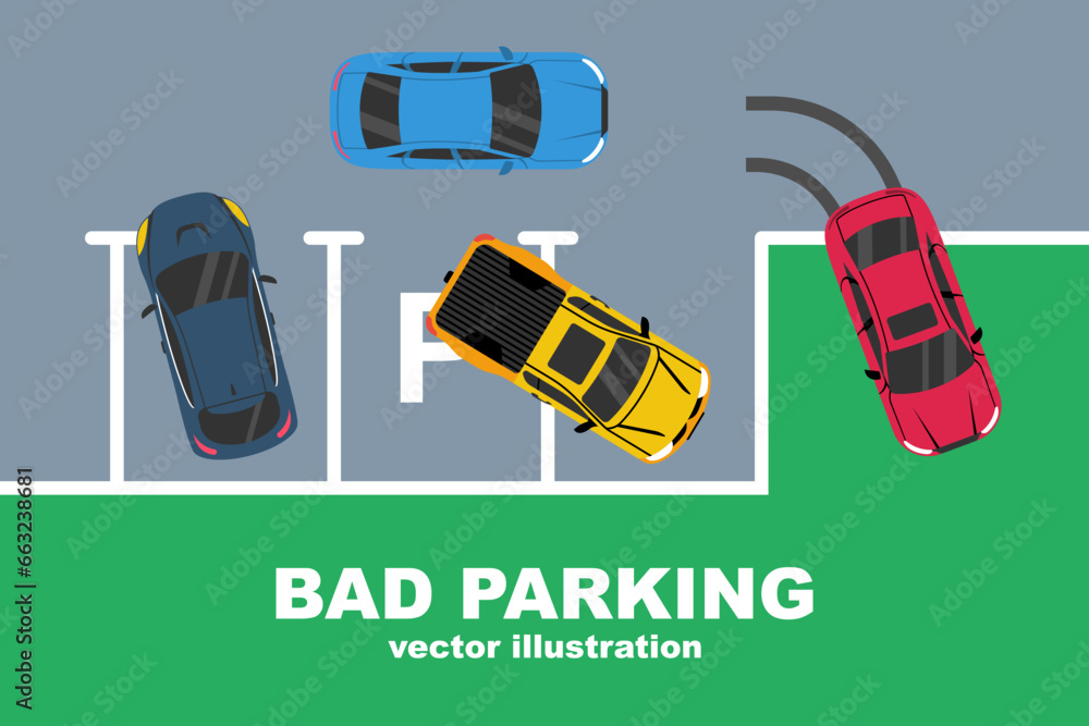 Bad parking. Good and bad parking examples. Top view. Traffic ...