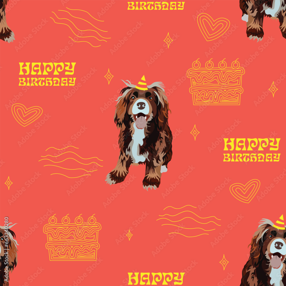 cocker spaniel birthday pattern. Happy Birthday Pattern with dogs in a ...