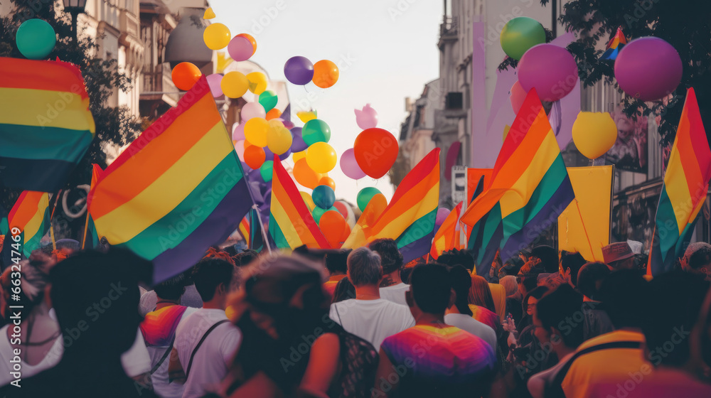 Generative IA illustration of Lgbt people tolerance, parade, flags ...