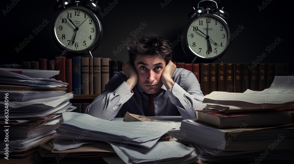 Overemployed and overworked employee struggling to poor time management ...