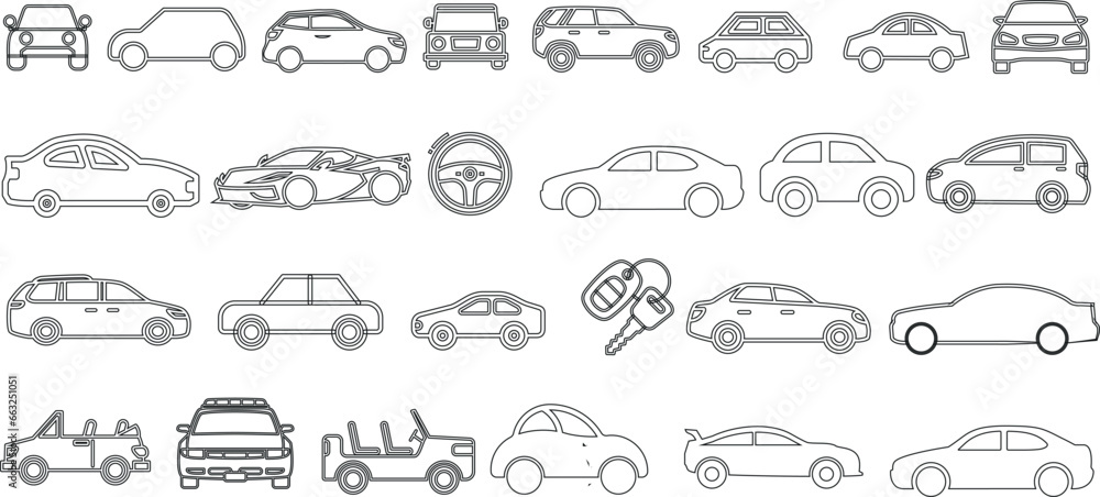 car icons vector illustration, 30 diverse showcasing sedans, hatchbacks ...